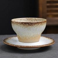 China Japanese Style Stoneware Espresso Coffee Cup Set 150ml Vintage Ceramic Tea Cup with Base for sale