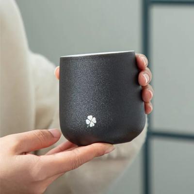China Custom Logo Ceramic Double Wall Coffee Mug 200ml Egg Shape Travel Cup No Handle for sale
