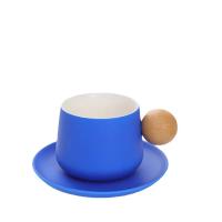 China Nordic Style Ceramic Mug with Wooden Handle 350ml Custom Logo Coffee Tea Cup for sale