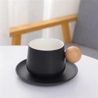 China Nordic Style Ceramic Mug with Wooden Handle 350ml Custom Logo Coffee Tea Cup for sale