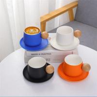 China Nordic Style Ceramic Mug with Wooden Handle 350ml Custom Logo Coffee Tea Cup for sale