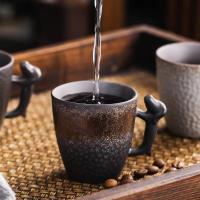 China Japanese Vintage Ceramic Tea Cup 80ml Espresso Coffee Mug with 3D Dog Handle Creative Tasting Cup for sale