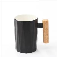 China 380ml Matte Ceramic Coffee Mug with Bamboo Lid and Wooden Handle Travel Cup Gift Box for sale