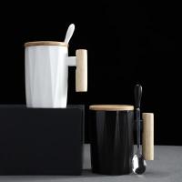 China 380ml Matte Ceramic Coffee Mug with Bamboo Lid and Wooden Handle Travel Cup Gift Box for sale