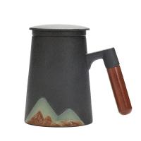 China Handmade Ceramic Mug 350ml Japanese Style Tea Coffee Cup with Lid and Infuser for sale
