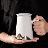China Handmade Ceramic Mug 350ml Japanese Style Tea Coffee Cup with Lid and Infuser for sale