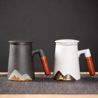 China Handmade Ceramic Mug 350ml Japanese Style Tea Coffee Cup with Lid and Infuser for sale