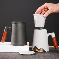 China Handmade Ceramic Mug 350ml Japanese Style Tea Coffee Cup with Lid and Infuser for sale
