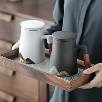 China Handmade Ceramic Mug 350ml Japanese Style Tea Coffee Cup with Lid and Infuser for sale