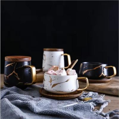 China Nordic Marble Ceramic Coffee Mugs 300ml 350ml Matte Luxury Tea Milk Cup with Saucer Set for sale