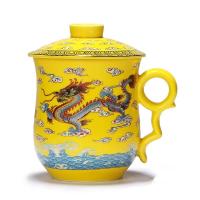 China Chinese Dragon Ceramic Coffee Mug Teacup 350ml with Lid Saucer and Infuser for Office Tea Brewing for sale
