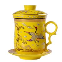China Chinese Dragon Ceramic Coffee Mug Teacup 350ml with Lid Saucer and Infuser for Office Tea Brewing for sale