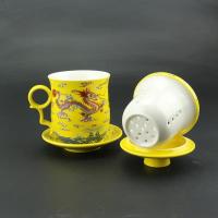 China Chinese Dragon Ceramic Coffee Mug Teacup 350ml with Lid Saucer and Infuser for Office Tea Brewing for sale