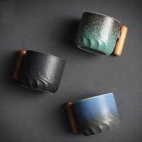 China Japanese Ceramic Tea Coffee Cup 80ml Wooden Handle Retro Mug Office Drinkware for sale