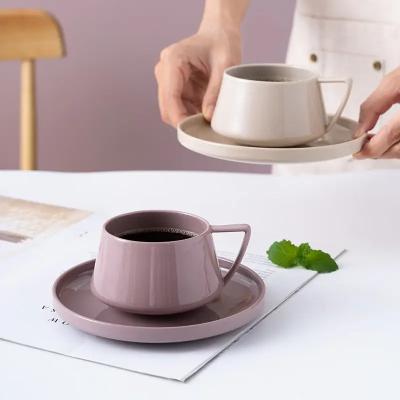 China 250ml Ceramic Coffee Cup and Saucer Set Minimalist Nordic Design for Tea Milk Water for sale
