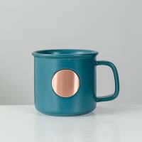 China Wholesale Ceramic Campfire Mugs 400ml Custom Logo Copper Plated Enamel Coffee Mug with Wooden Lid for sale