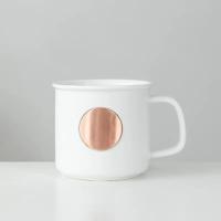 China Wholesale Ceramic Campfire Mugs 400ml Custom Logo Copper Plated Enamel Coffee Mug with Wooden Lid for sale