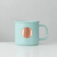 China Wholesale Ceramic Campfire Mugs 400ml Custom Logo Copper Plated Enamel Coffee Mug with Wooden Lid for sale