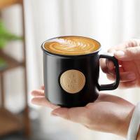 China Wholesale Ceramic Campfire Mugs 400ml Custom Logo Copper Plated Enamel Coffee Mug with Wooden Lid for sale