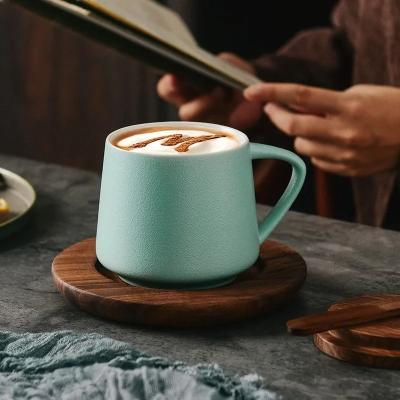 China 400ml Ceramic Coffee Mug with Wooden Lid and Saucer Tea Cup Cafe Drinkware for sale