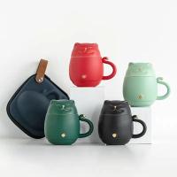 China Ceramic Travel Portable Tea Set Smiley Cat Shape 300ml Gongfu Mug Cup with Infuser for sale