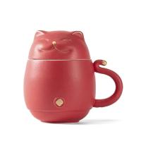 China Ceramic Travel Portable Tea Set Smiley Cat Shape 300ml Gongfu Mug Cup with Infuser for sale