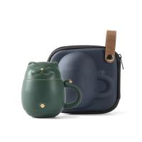 China Ceramic Travel Portable Tea Set Smiley Cat Shape 300ml Gongfu Mug Cup with Infuser for sale