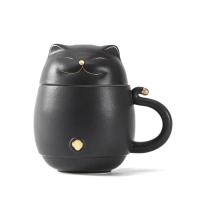 China Ceramic Travel Portable Tea Set Smiley Cat Shape 300ml Gongfu Mug Cup with Infuser for sale