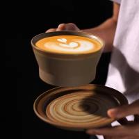China Handmade Retro Ceramic Coffee Cup with Saucer Set 150ml Eco Friendly Minimalist Design for sale