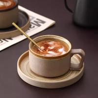 China Handmade Retro Ceramic Coffee Cup with Saucer Set 150ml Eco Friendly Minimalist Design for sale