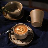 China Handmade Retro Ceramic Coffee Cup with Saucer Set 150ml Eco Friendly Minimalist Design for sale
