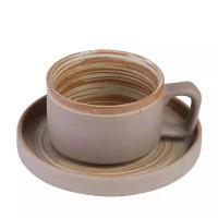 China Handmade Retro Ceramic Coffee Cup with Saucer Set 150ml Eco Friendly Minimalist Design for sale