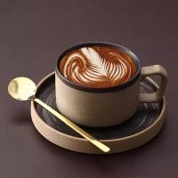 China Handmade Retro Ceramic Coffee Cup with Saucer Set 150ml Eco Friendly Minimalist Design for sale