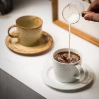 China Japanese Vintage Retro Clay Tea Mug 200ml Ceramic Coffee Cup and Saucer Set 4 Colors for sale