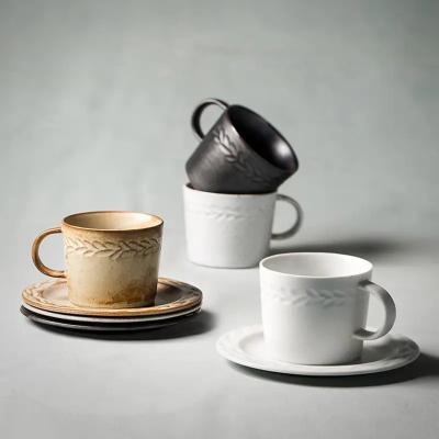 China Japanese Vintage Retro Clay Tea Mug 200ml Ceramic Coffee Cup and Saucer Set 4 Colors for sale