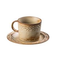 China Japanese Vintage Retro Clay Tea Mug 200ml Ceramic Coffee Cup and Saucer Set 4 Colors for sale