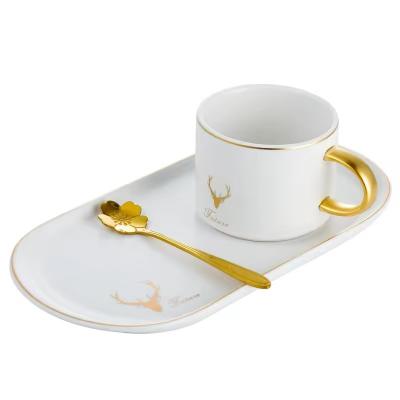 China Nordic Ceramic Coffee Cup Set 200ml with Saucer Plate Spoon Minimalist Porcelain Mug for sale