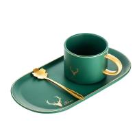 China Nordic Ceramic Coffee Cup Set 200ml with Saucer Plate Spoon Minimalist Porcelain Mug for sale