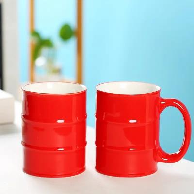 China Custom Logo 16oz Oil Barrel Shaped Ceramic Coffee Mug Novelty Petroleum 55 Gallon Drum Cup for sale