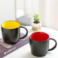 China Matte Black Ceramic Coffee Mug 16oz Large Handle Restaurant Cup Set of 6 for sale