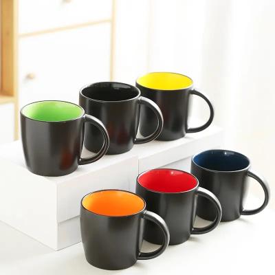 China Matte Black Ceramic Coffee Mug 16oz Large Handle Restaurant Cup Set of 6 for sale