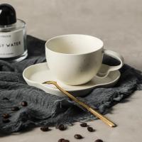 China Wholesale Retro Stoneware Mug Set Japanese Style Handmade White Ceramic Coffee Cup 250ml with Saucer for sale