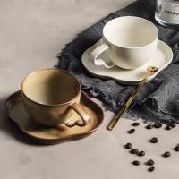 China Wholesale Retro Stoneware Mug Set Japanese Style Handmade White Ceramic Coffee Cup 250ml with Saucer for sale