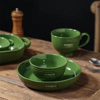 China Ceramic Dinnerware Set 12 Piece Green Oven Safe Baking Dish Restaurant Hotel Dinner Plates Bowls Mugs for sale