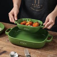 China Ceramic Dinnerware Set 12 Piece Green Oven Safe Baking Dish Restaurant Hotel Dinner Plates Bowls Mugs for sale