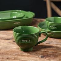 China Ceramic Dinnerware Set 12 Piece Green Oven Safe Baking Dish Restaurant Hotel Dinner Plates Bowls Mugs for sale
