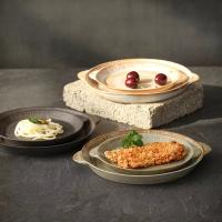 China Japanese Style Ceramic Clay Handmade Dinner Plate 20.7cm 26cm Shallow Bowl for Sushi Pasta Salad for sale