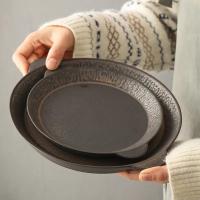 China Japanese Style Ceramic Clay Handmade Dinner Plate 20.7cm 26cm Shallow Bowl for Sushi Pasta Salad for sale