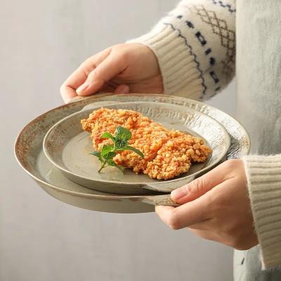 China Japanese Style Ceramic Clay Handmade Dinner Plate 20.7cm 26cm Shallow Bowl for Sushi Pasta Salad for sale