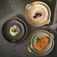 China Japanese Style Ceramic Clay Handmade Dinner Plate 20.7cm 26cm Shallow Bowl for Sushi Pasta Salad for sale